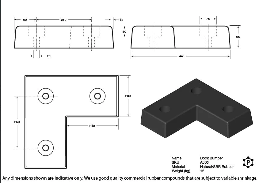 L Shaped Dock Buffer 450mm - Loading Bay Spares